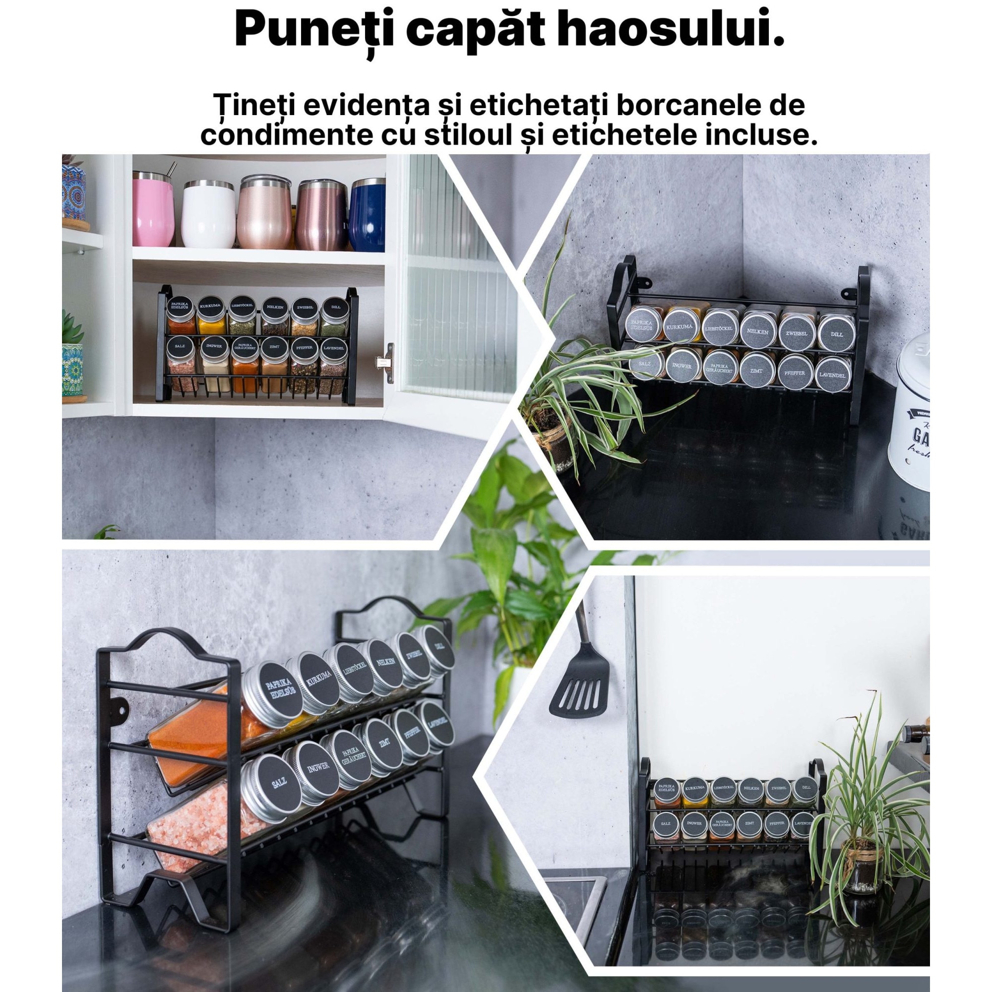 Set raft metalic pentru condimente Deco Haus - organizator de bucatarie ...