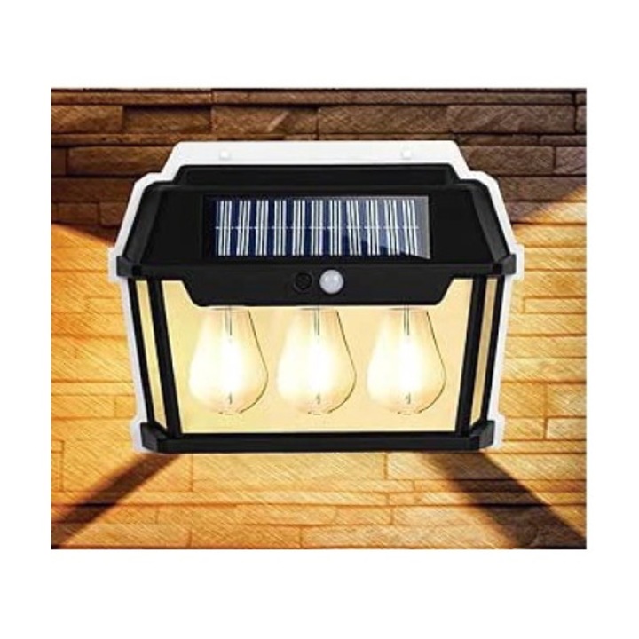 Lampa solara de perete cu senzor de miscare, fara fir pentru gradina ...