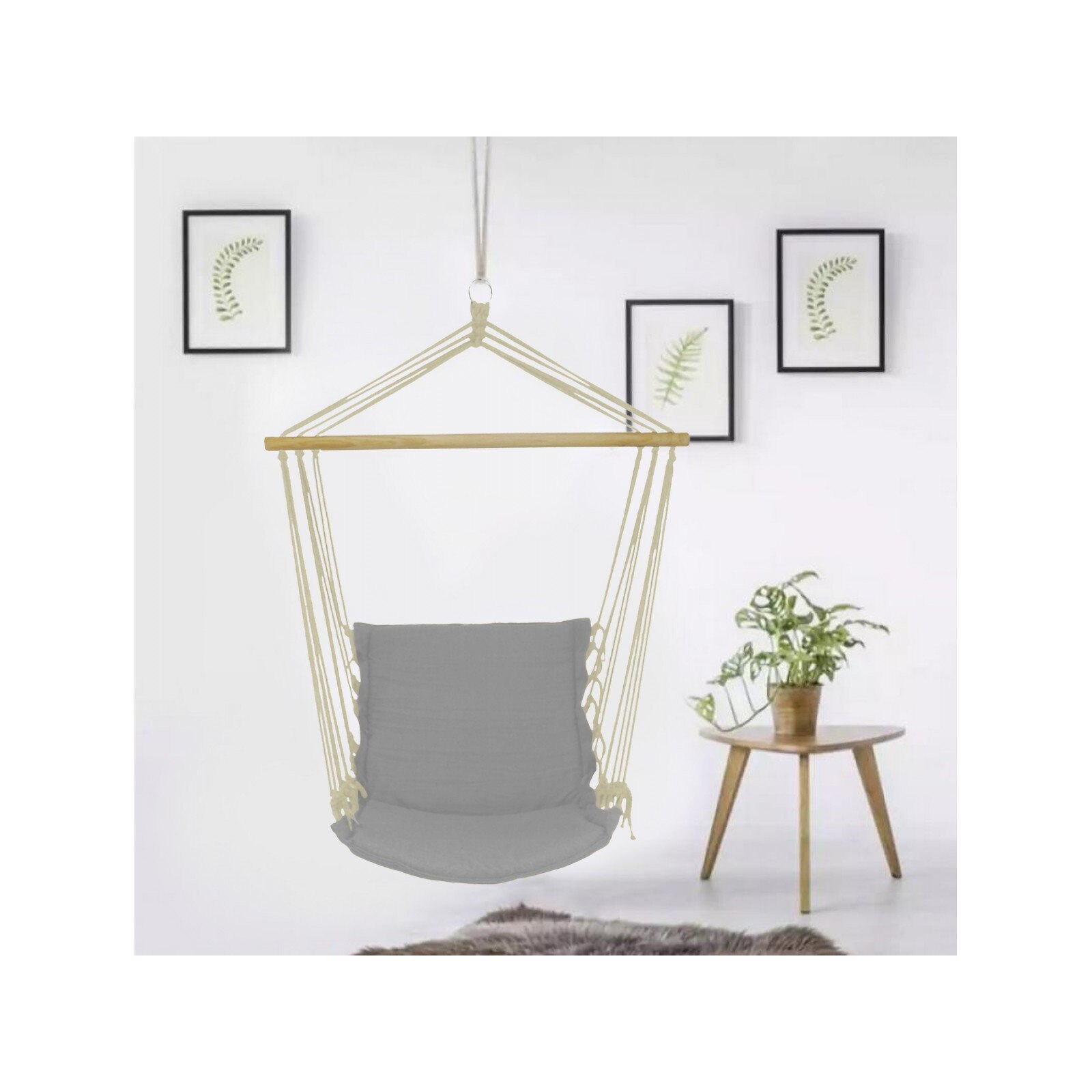 Hamac suspendat tip scaun brazilian, 60x120x130cm, 150kg, gri - eMAG.ro