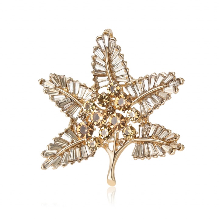 Brosa aurie, in forma de frunza de artar, decorata cu pietre, Kamora ...