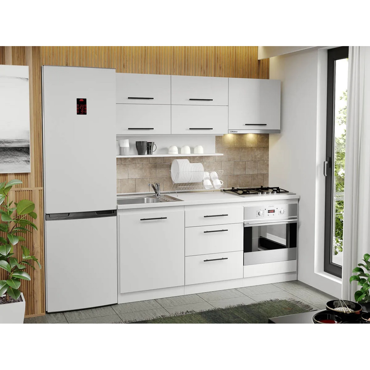 Set Mobila Bucatarie, 26, Alba Sofi, 180 cm, Blat 38mm, Termorezistent ...