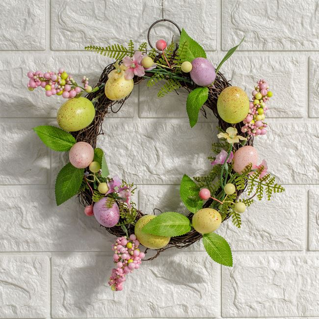 Coronita pentru Paste, cu model oua colorate si flori, 25 cm - eMAG.ro