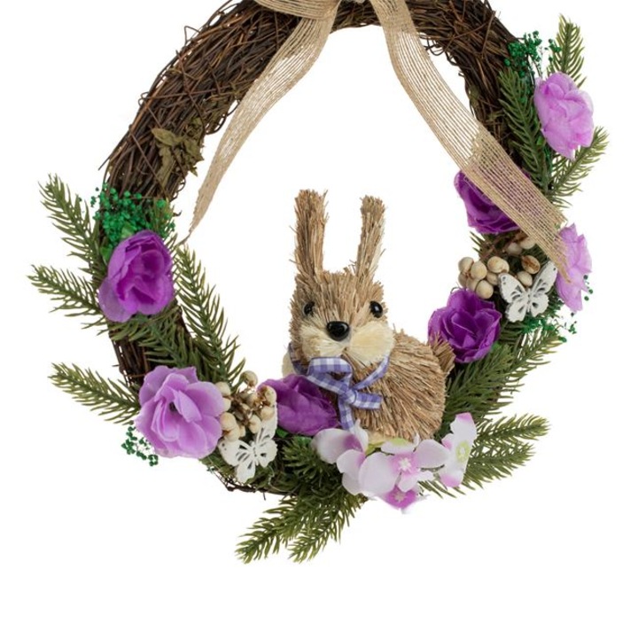 Coronita de Paste cu Flori Lila si Iepure 27cm - eMAG.ro