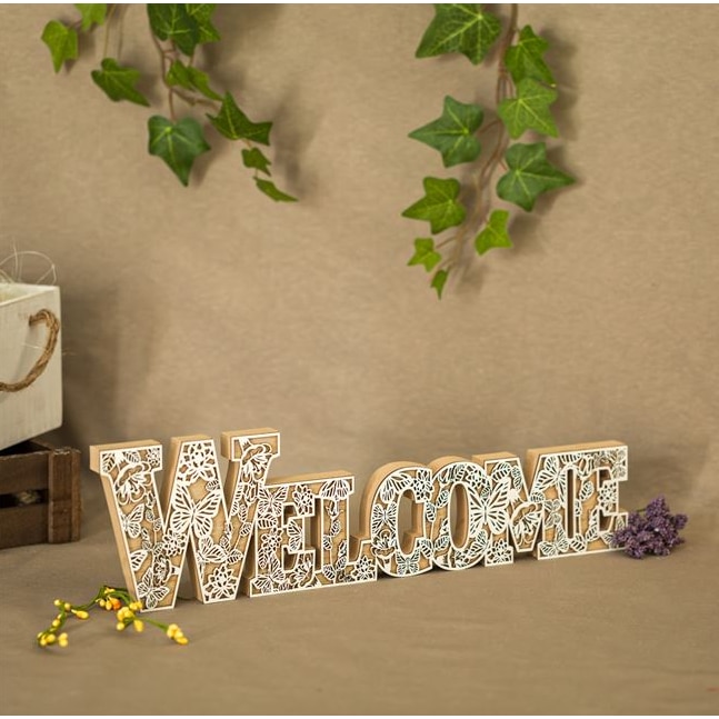 Tömör fa dekoráció a házba, WELCOME, pillangó modell - eMAG.hu