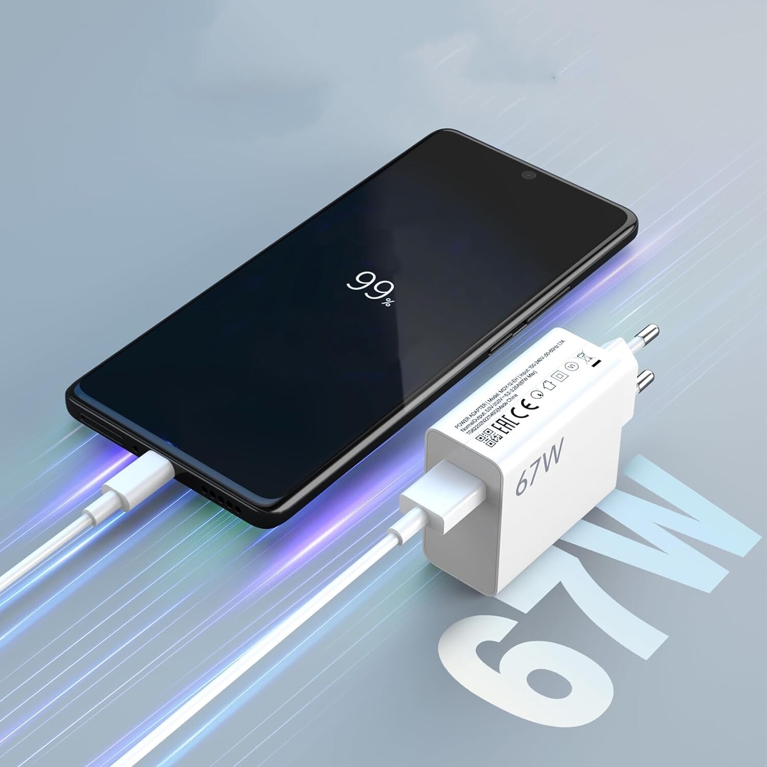 Incarcator retea Fast Charge 67W, 1 port USB 5V 9V 3A, 10V 6.7A, Cablu ...