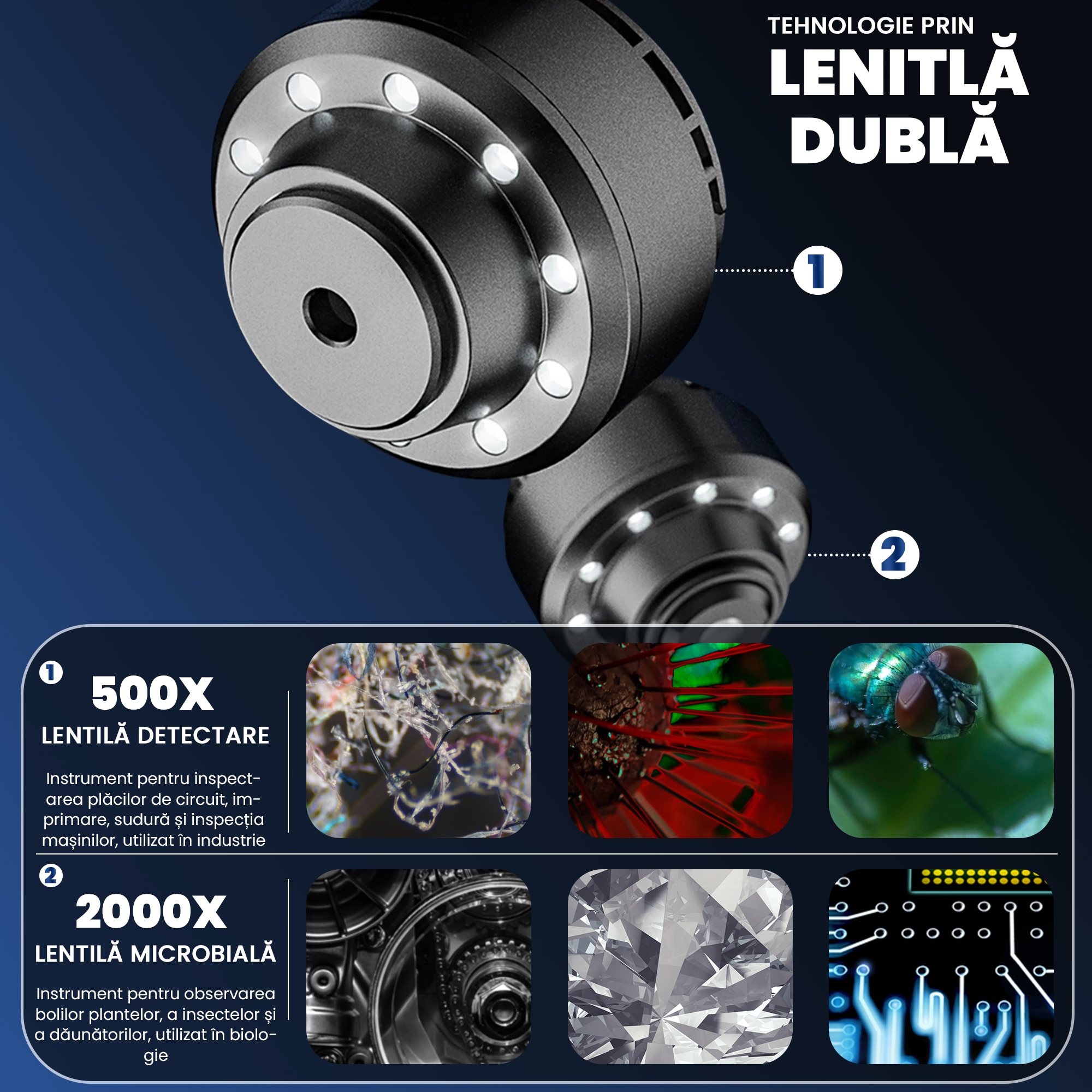 Microscop Digital Ventlex, de inalta putere 2000X, cu doua lentile Profesionale si cu Lumina LED ...