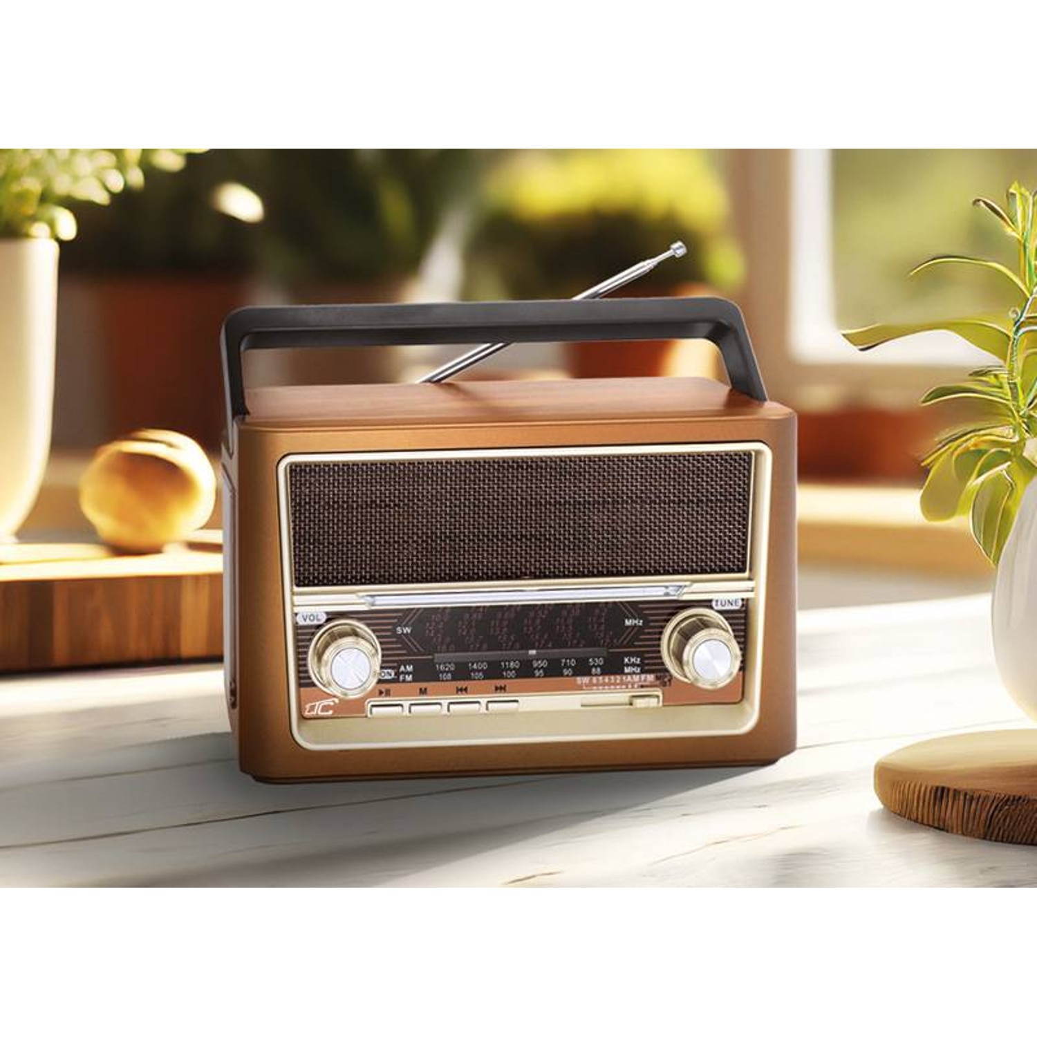 Radio portabil cu lanterna, LTC Elma retro, Bluetooth, FM/AM/SW, USB ...