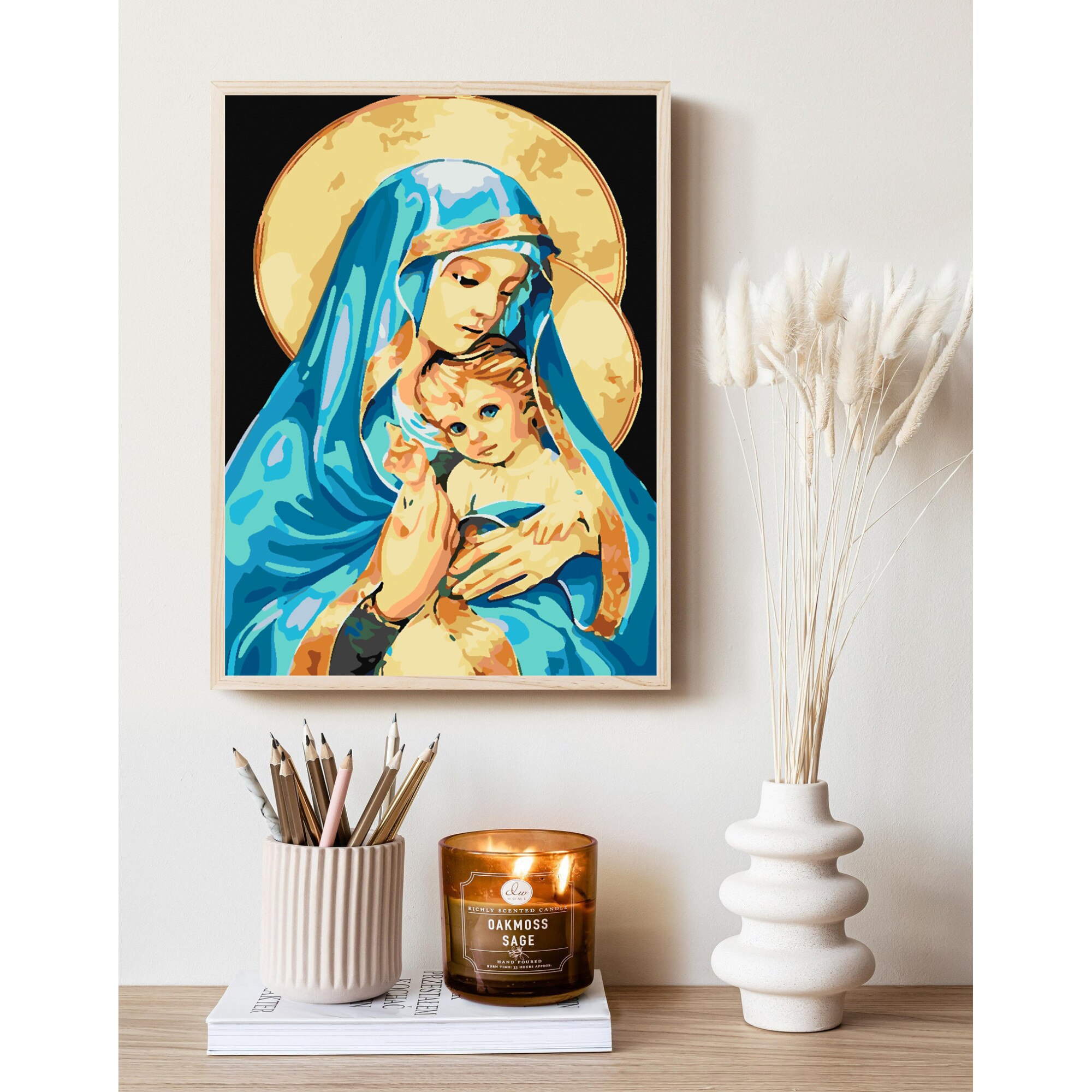 Set pictura pe numere Sfanta Maria cu pruncul 4165, panza bumbac pe ...