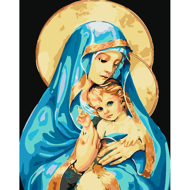 Set pictura pe numere Sfanta Maria cu pruncul 4165, panza bumbac pe ...