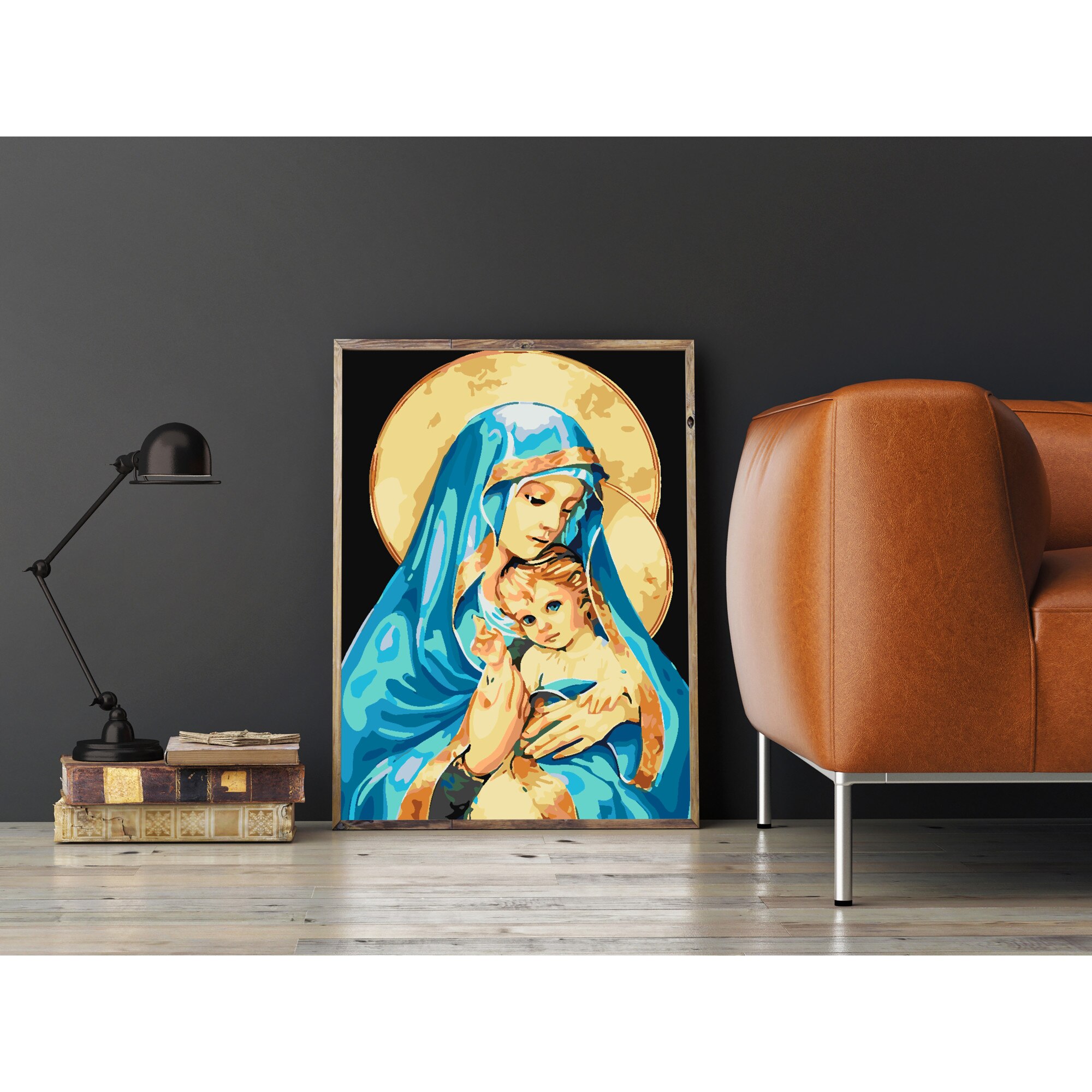 Set pictura pe numere Sfanta Maria cu pruncul 4165, panza bumbac pe ...