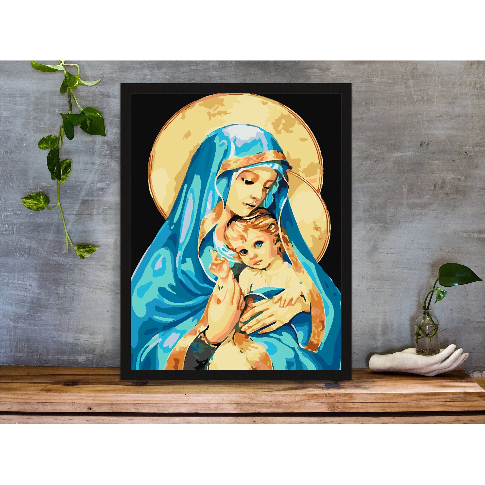 Set pictura pe numere Sfanta Maria cu pruncul 4165, panza bumbac pe ...