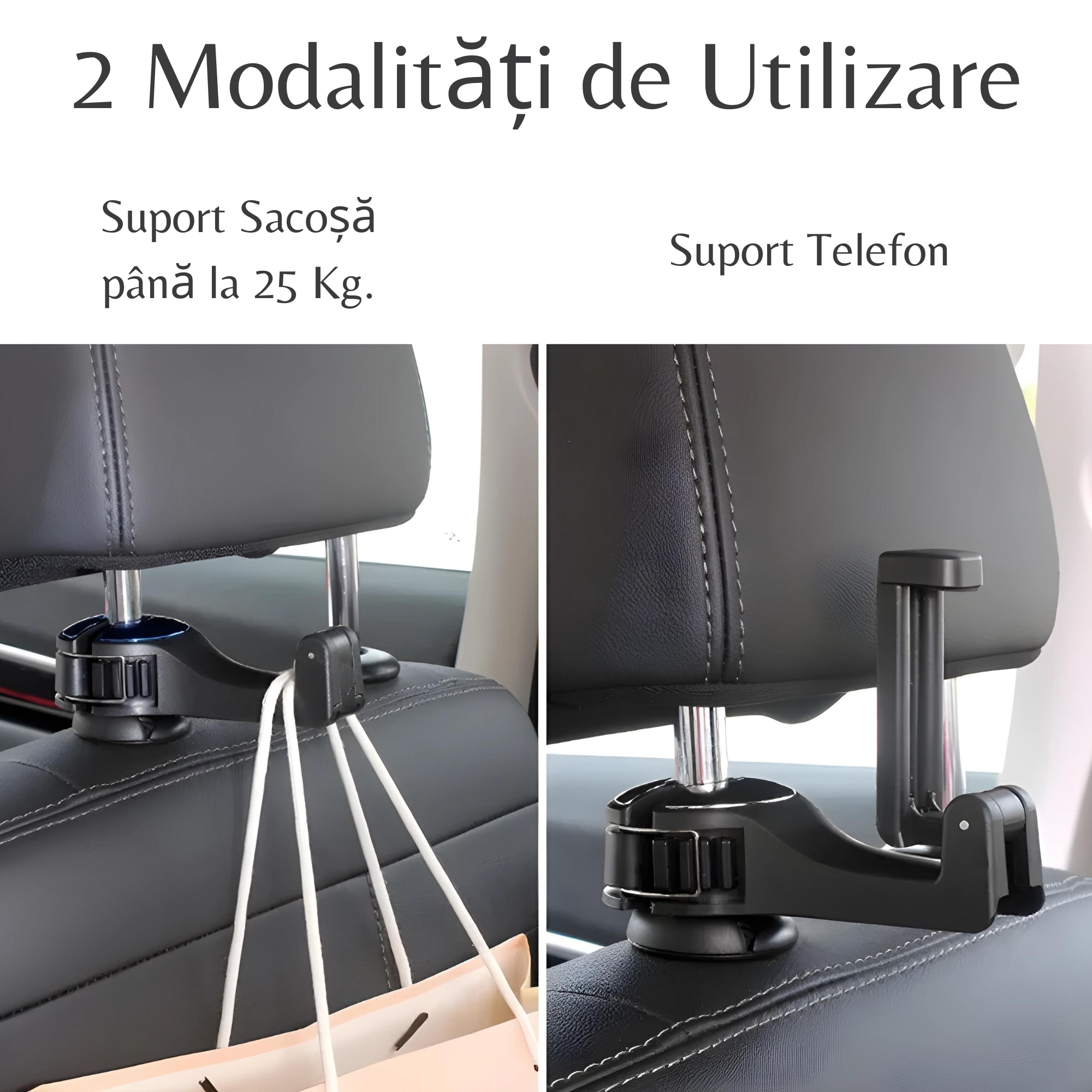 Carlig pentru Tetiera Auto cu Suport pentru Telefon, 2 in 1 - eMAG.ro