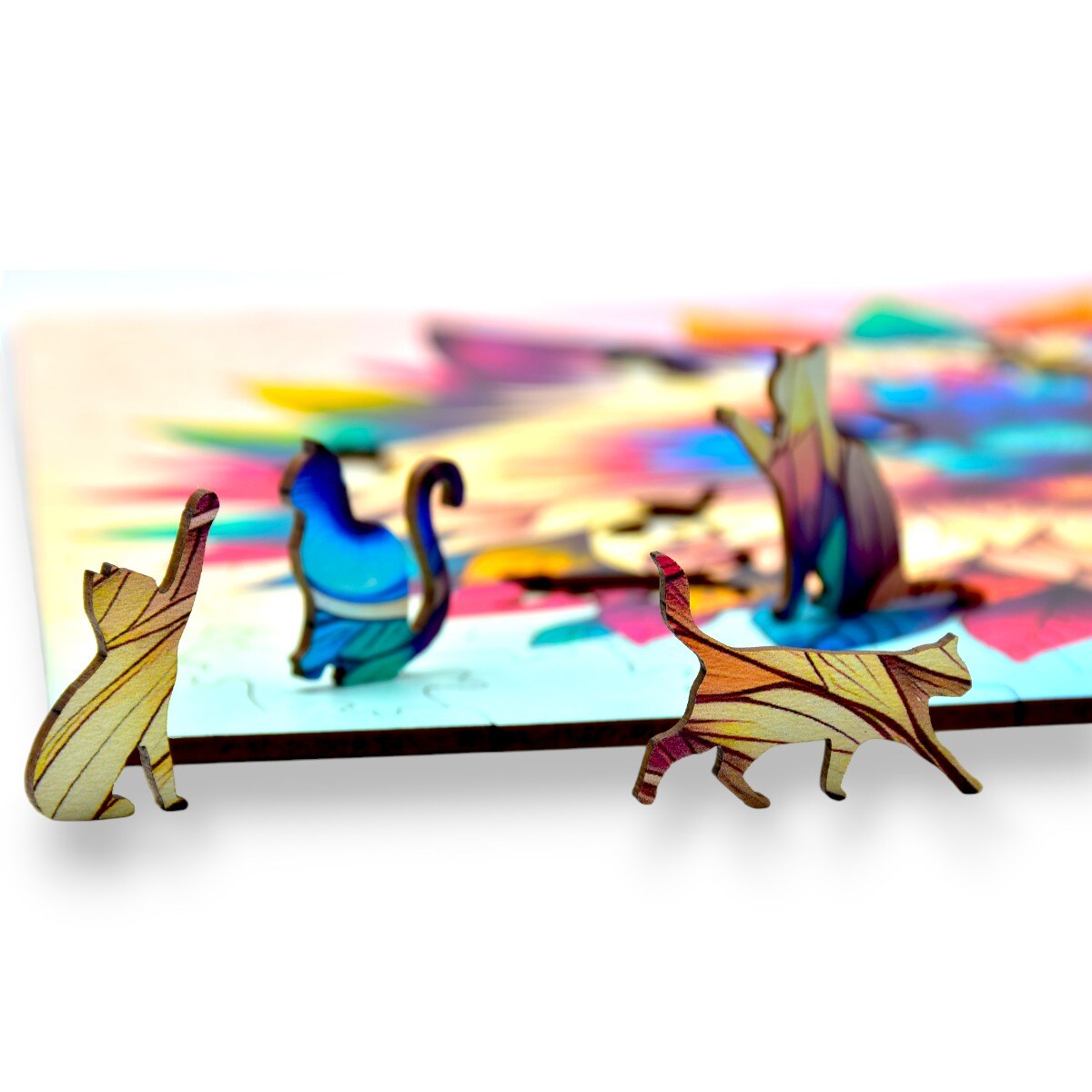 Puzzle Mruu&Pruu 25 x 25 cm pisica pufoasa colorata 150 piese din lemn ...