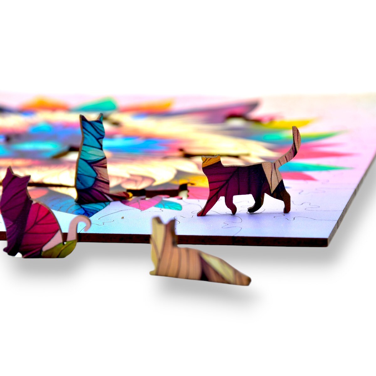 Puzzle Mruu&Pruu 25 x 25 cm pisica pufoasa colorata 150 piese din lemn ...
