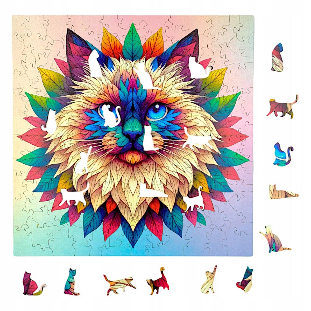 Puzzle Mruu&Pruu 25 x 25 cm pisica pufoasa colorata 150 piese din lemn ...
