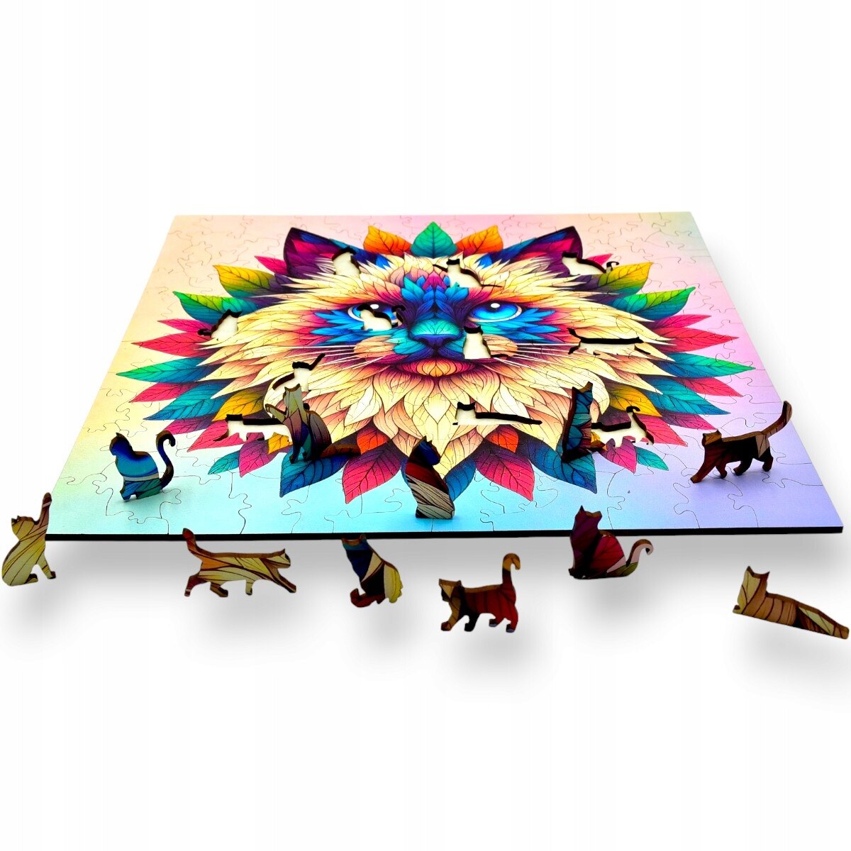 Puzzle Mruu&Pruu 25 x 25 cm pisica pufoasa colorata 150 piese din lemn ...