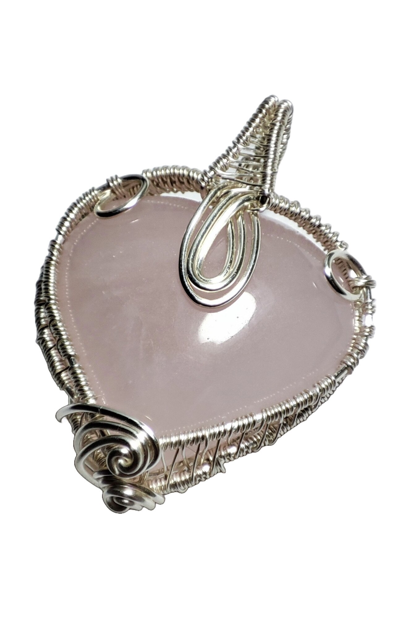 Pandantiv cu inimioara de Cuartz roz, fir metalic argintiu, Roz, 4 cm ...