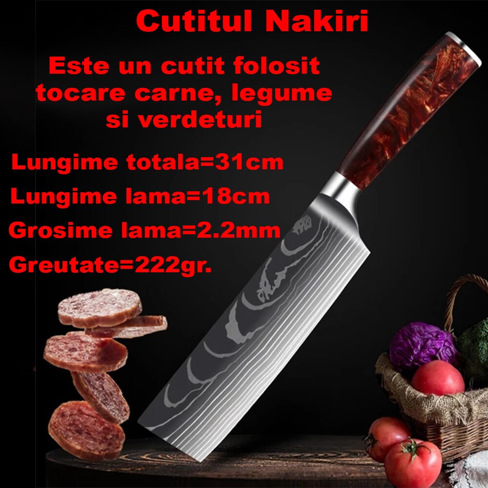 Set cutite profesionale, cu suport magnetic cutite, 5 cutite, din otel ...