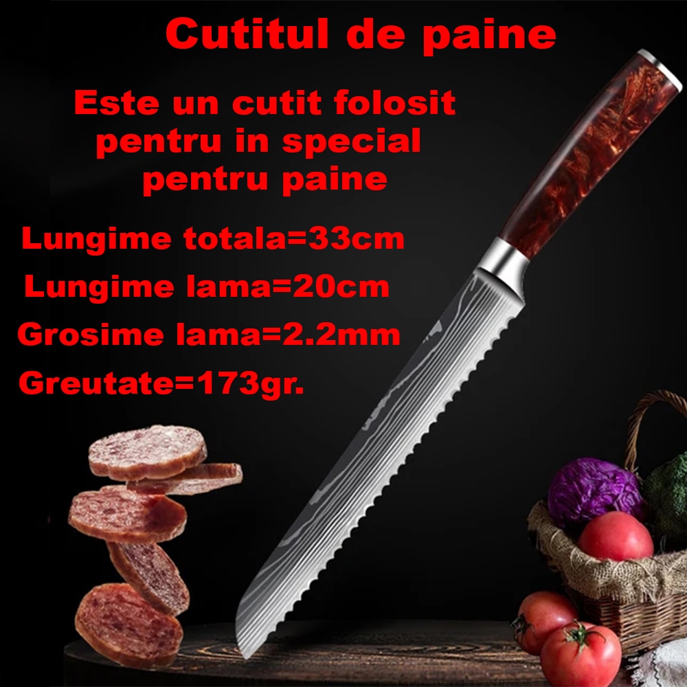Set cutite profesionale, 5 piese, din otel carbon, cu duritate HRC 62 ...