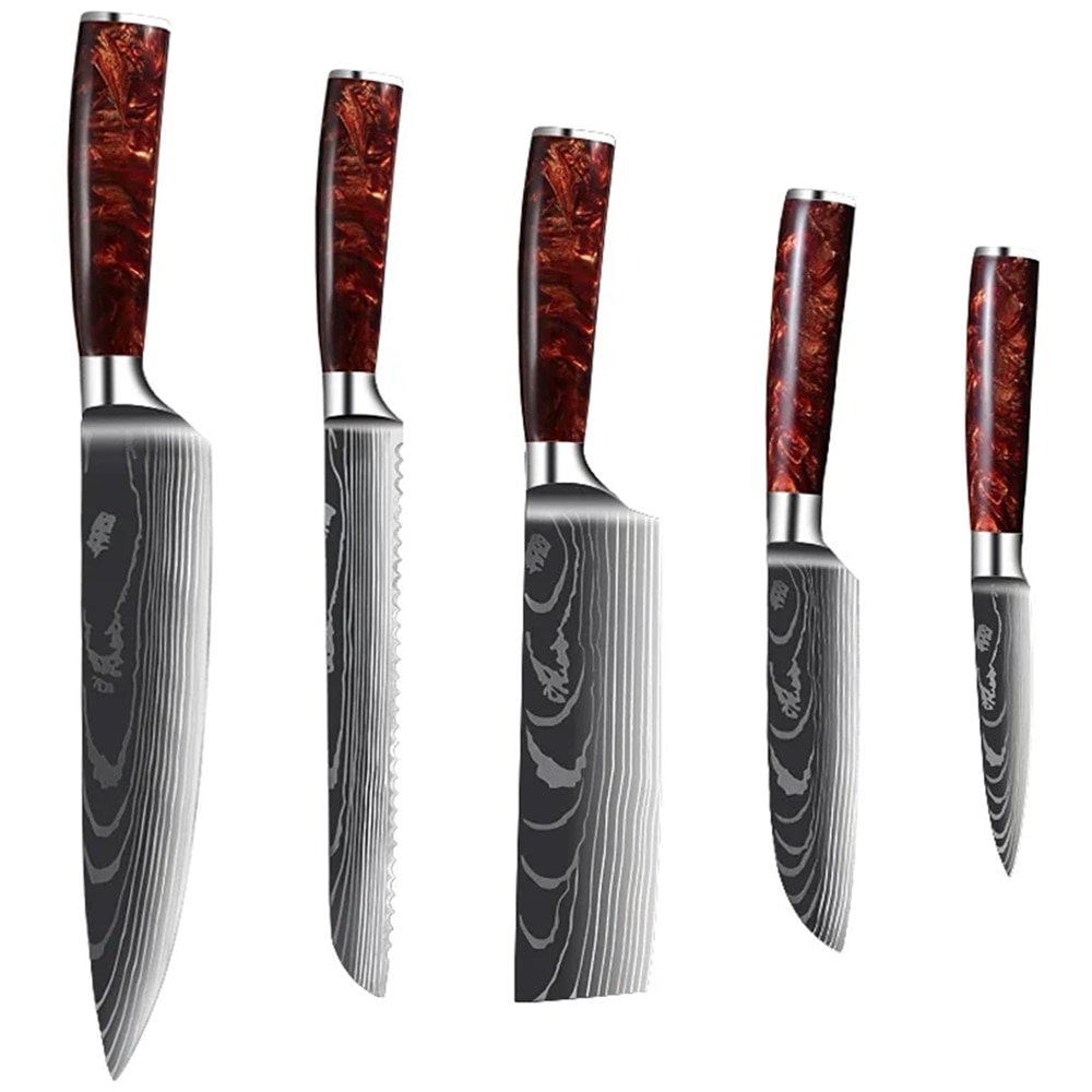 Set cutite profesionale, 5 piese, din otel carbon, cu duritate HRC 62 ...