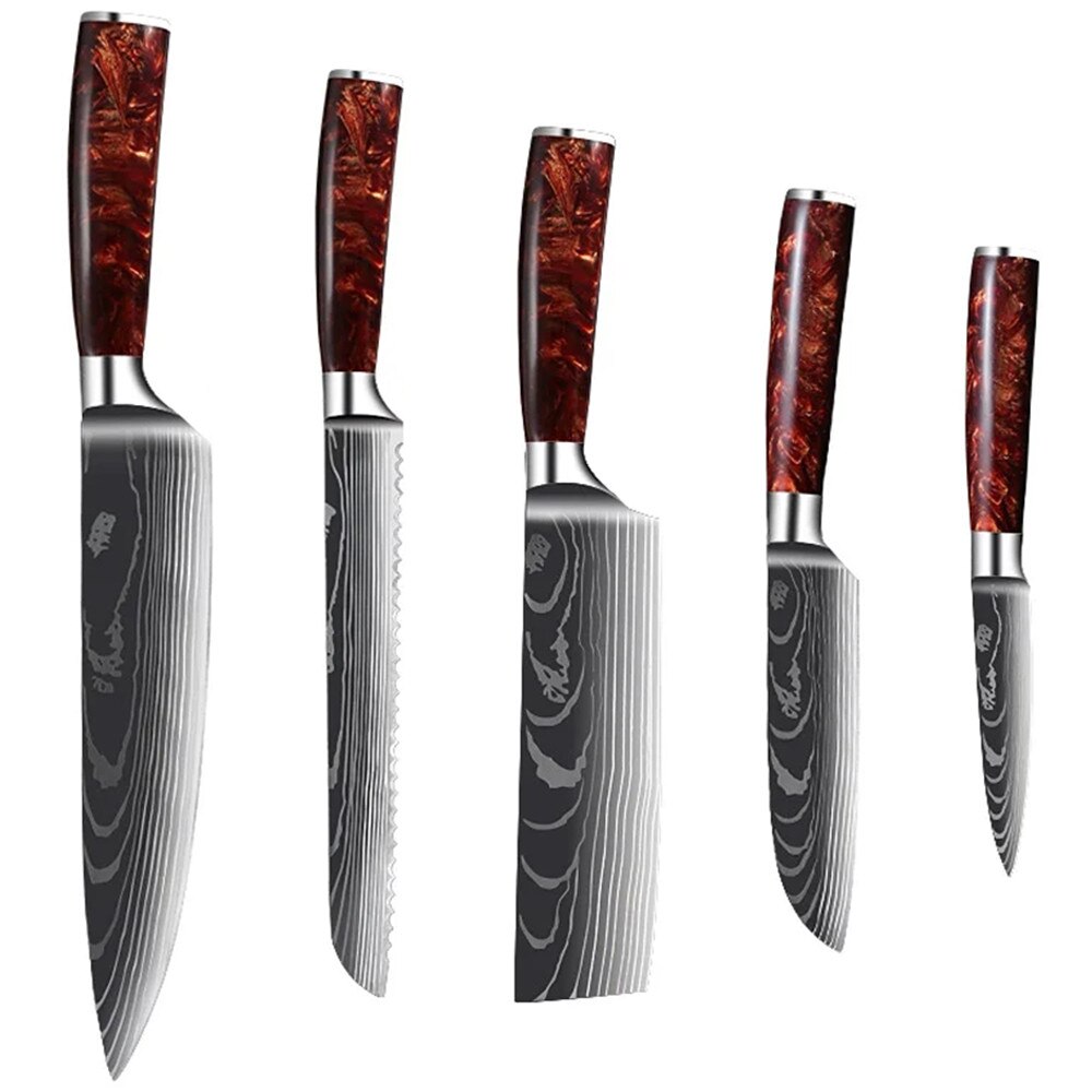 Set cutite profesionale, 5 piese, din otel carbon, cu duritate HRC 62 ...