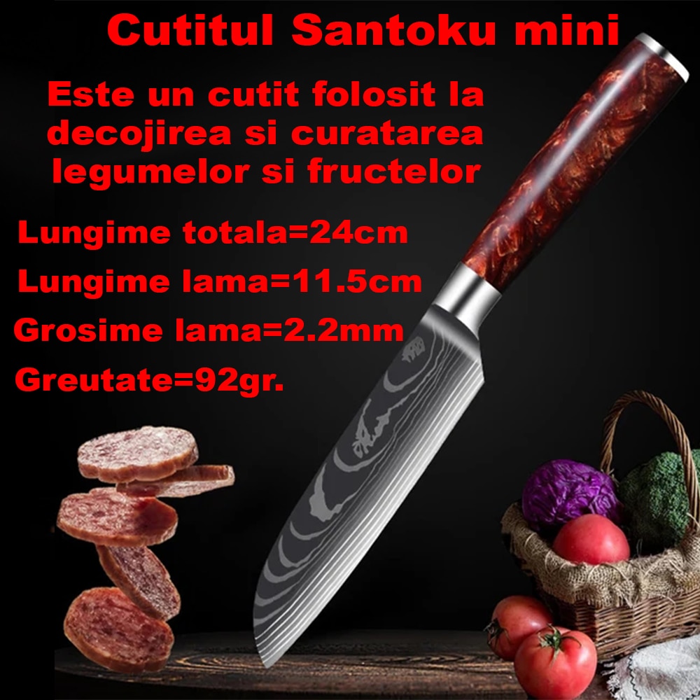 Set cutite profesionale, 5 piese, din otel carbon, cu duritate HRC 62 ...