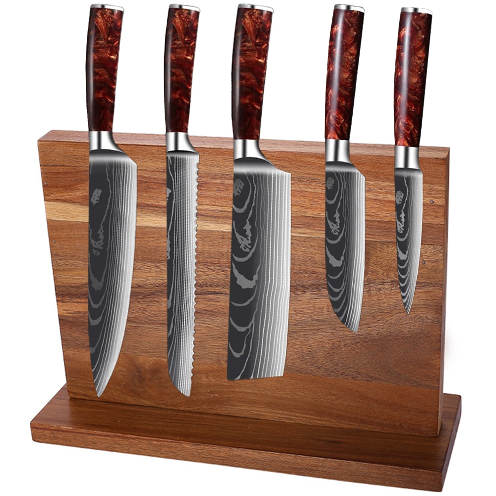 Set cutite profesionale, cu suport magnetic cutite, 5 cutite, din otel ...