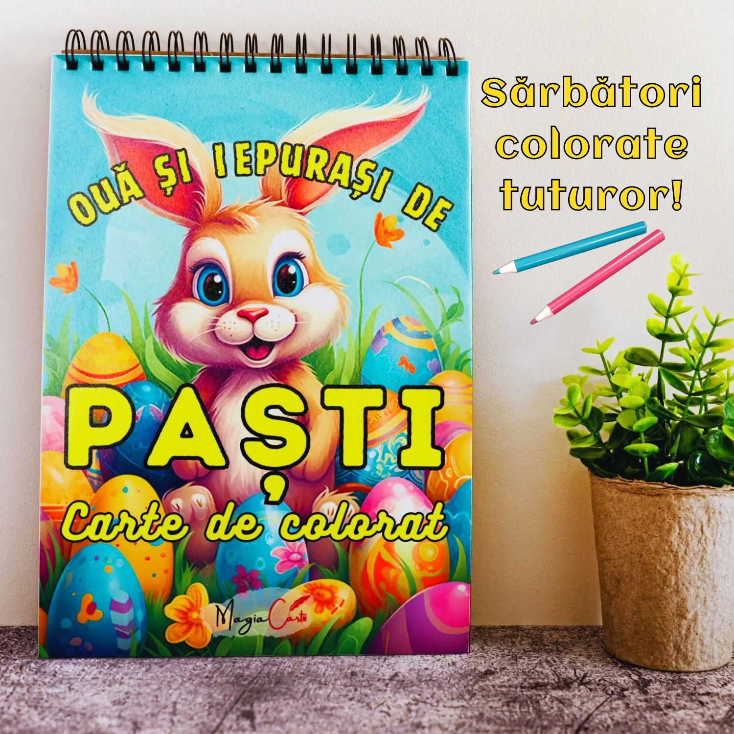 Carte de colorat de Pasti, Oua si iepurasi de Pasti, A4, 60 pag, MAGIA ...