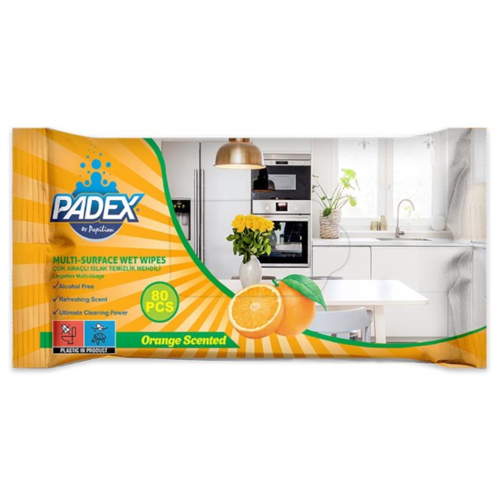 Servetele umede pentru curatat suprafete, Padex, Orange, 80 buc/set ...