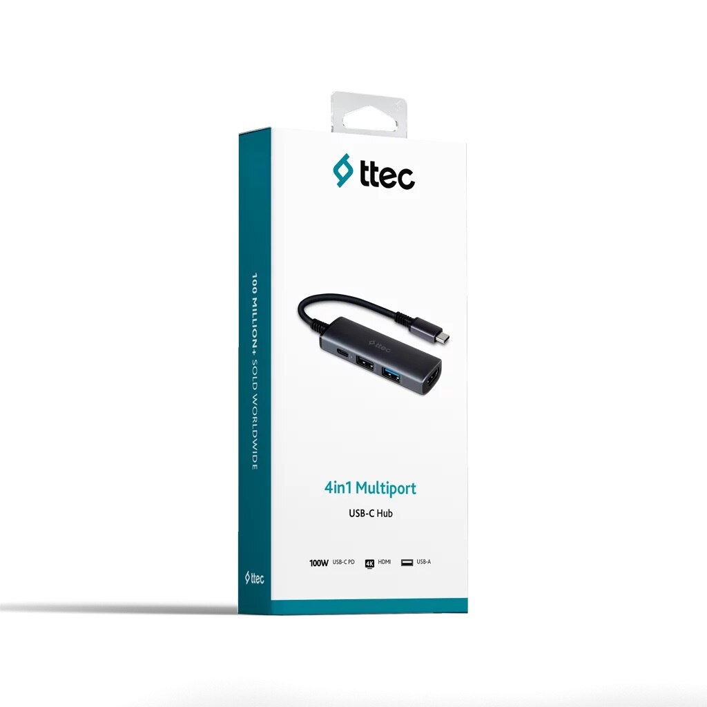 Хъб ttec Type-C, 4 в 1, Черен - eMAG.bg