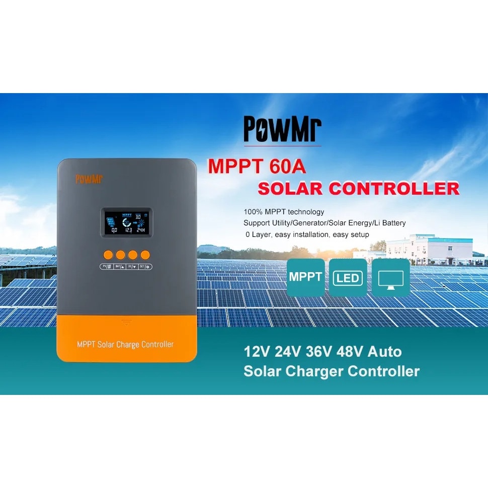 Соларен контролер PowMr, Keeper 60A, MPPT 12/24/36/48v - eMAG.bg
