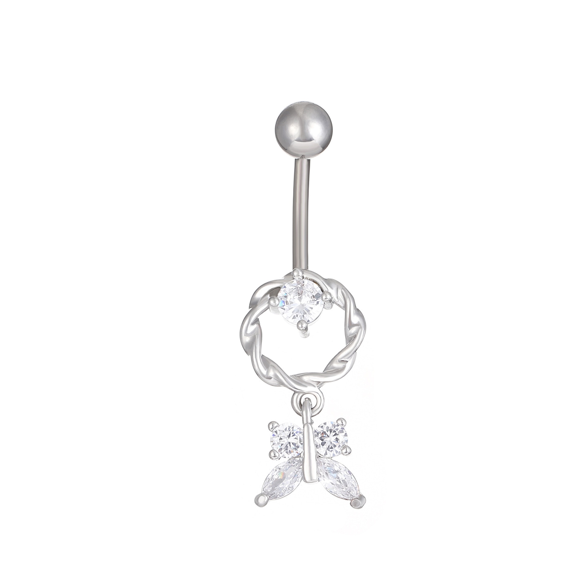 Piercing buric din argint 925, fluture, pietre de zirconiu，Argintiu ...