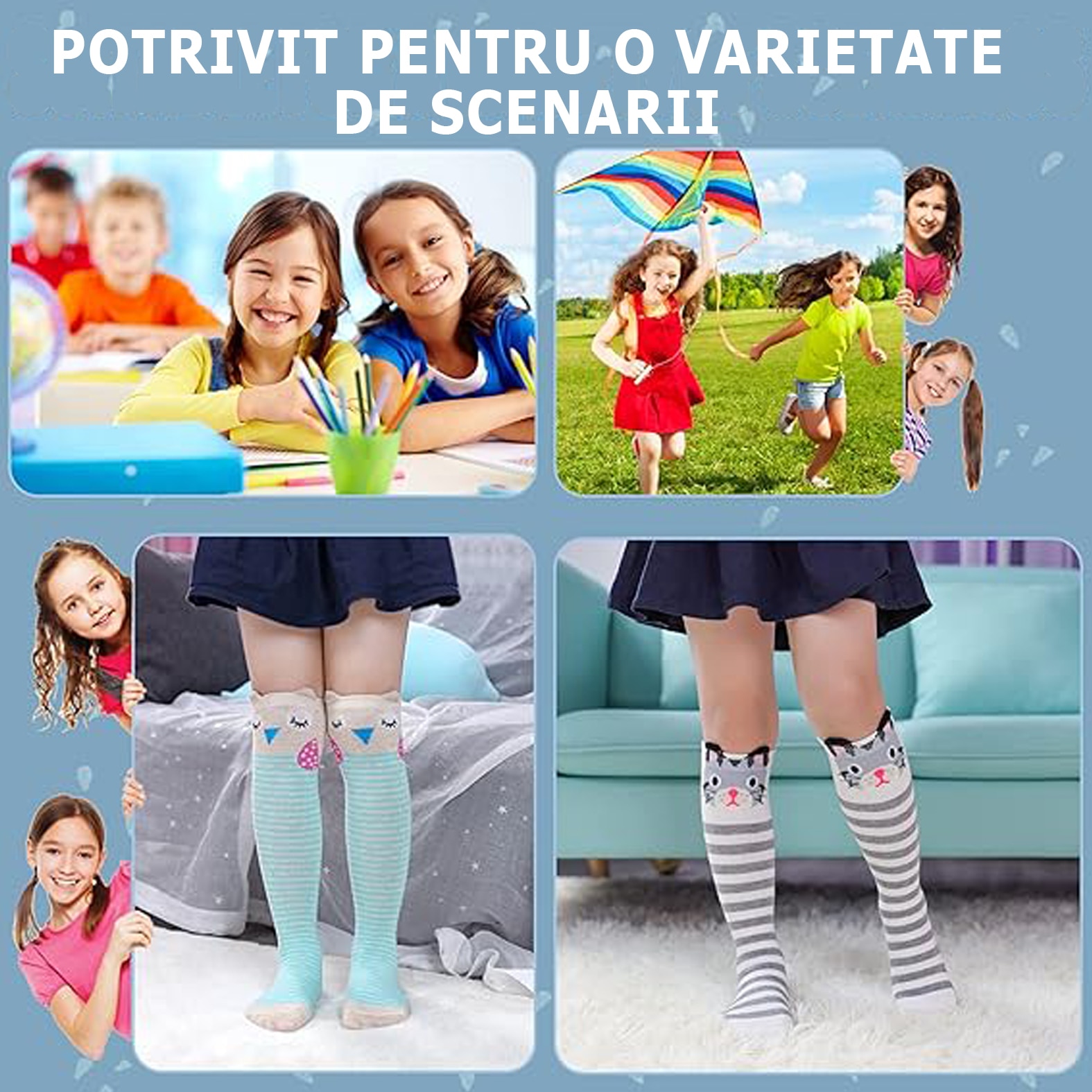 Set de 6 perechi sosete peste genunchi pentru copii, Yulinland ...