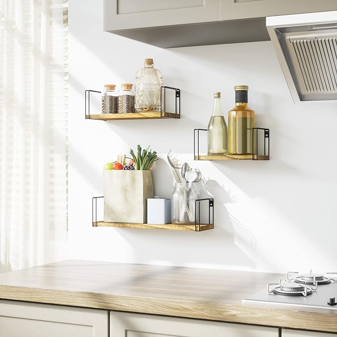 Set de 3 rafturi suspendate, cu montare de perete, SRIWATANA, din lemn ...