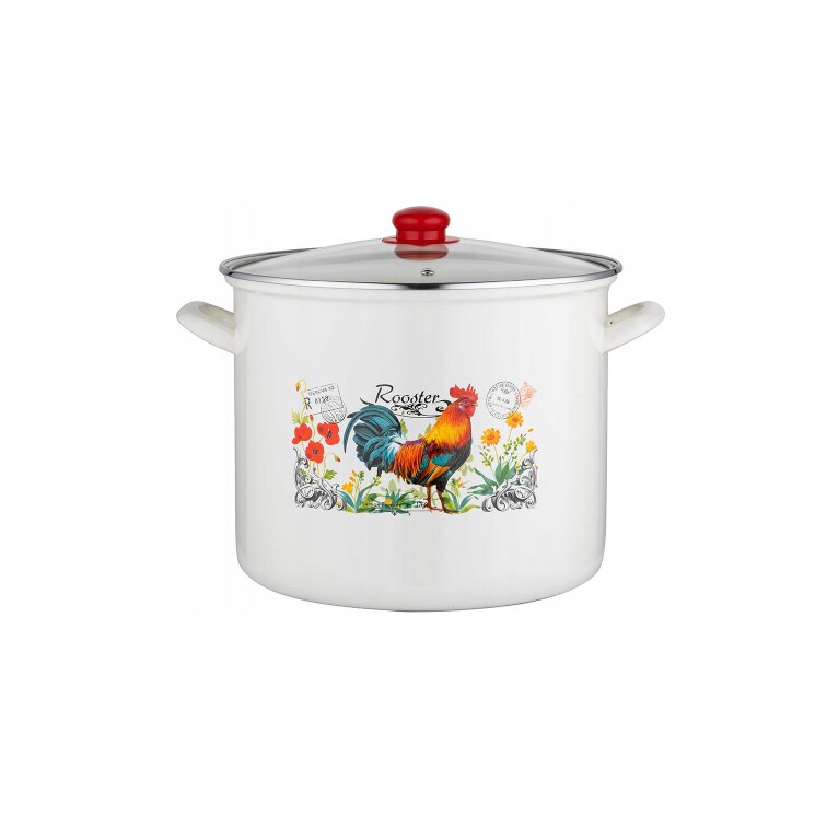 Oala cu capac, din inox emailat lucios, alba, 14l-28cm, Kogucik ...