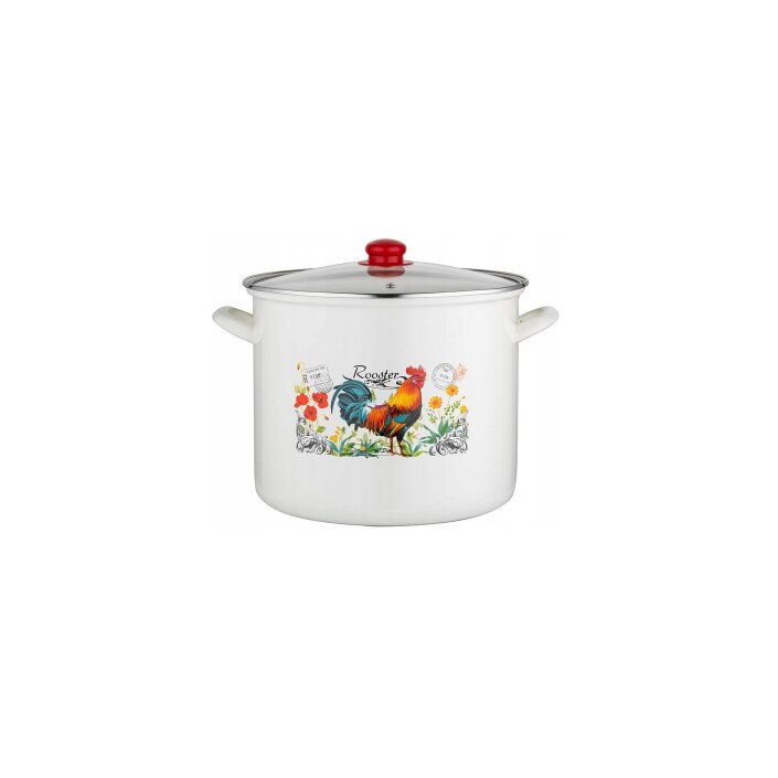 Oala cu capac, din inox emailat lucios, alba, 14l-28cm, Kogucik ...