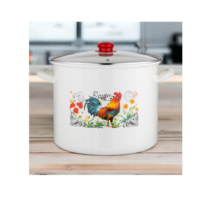 Oala cu capac, din inox emailat lucios, alba, 14l-28cm, Kogucik ...