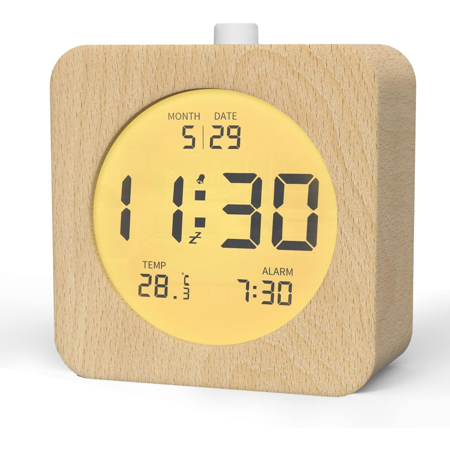 Ceas desteptator digital aboveClock, din lemn pentru noptiera cu afisaj ...