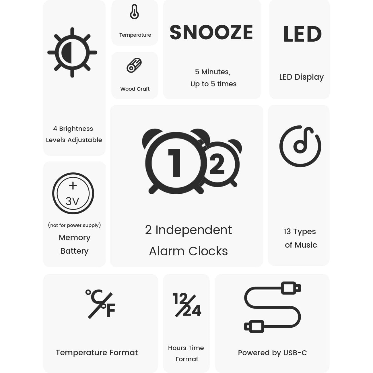 Ceas desteptator digital aboveClock, din lemn pentru noptiera cu 2 ...