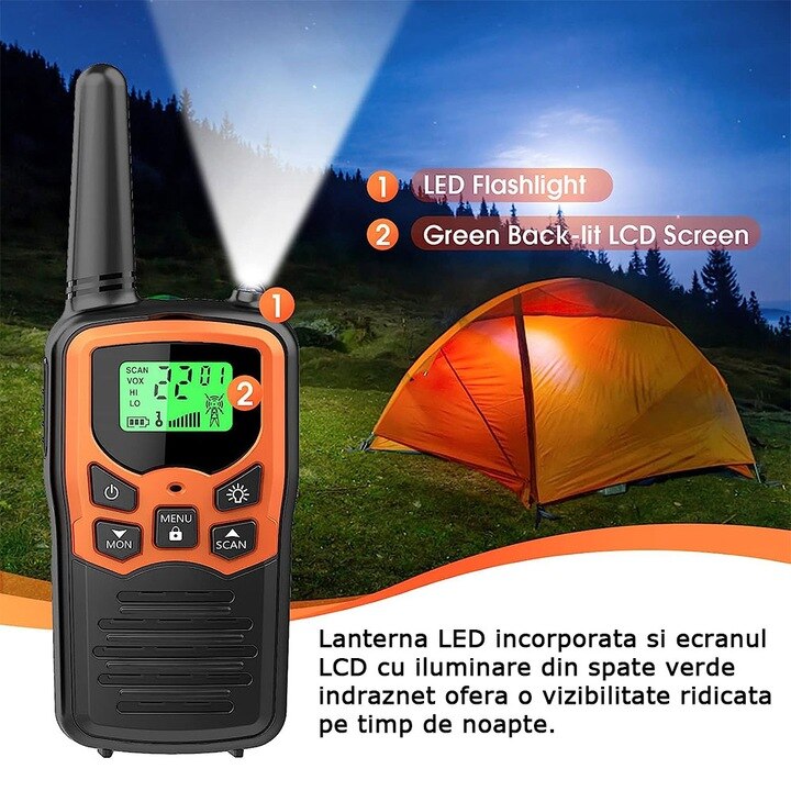 Set 2 Statii Radio Portabile Emisie Receptie, oein, Lanterna, Display ...