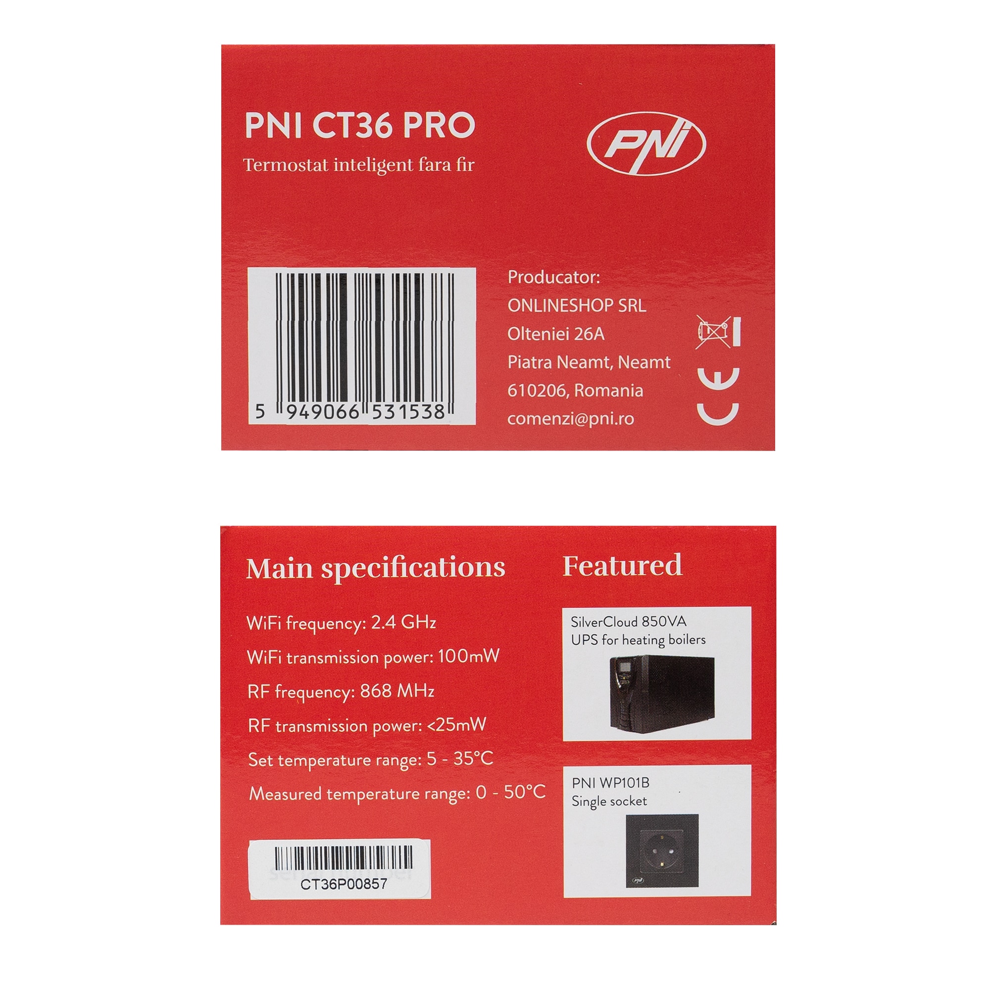 Termostat inteligent PNI CT36 PRO fara fir, WiFi 2.4GHz, control prin ...