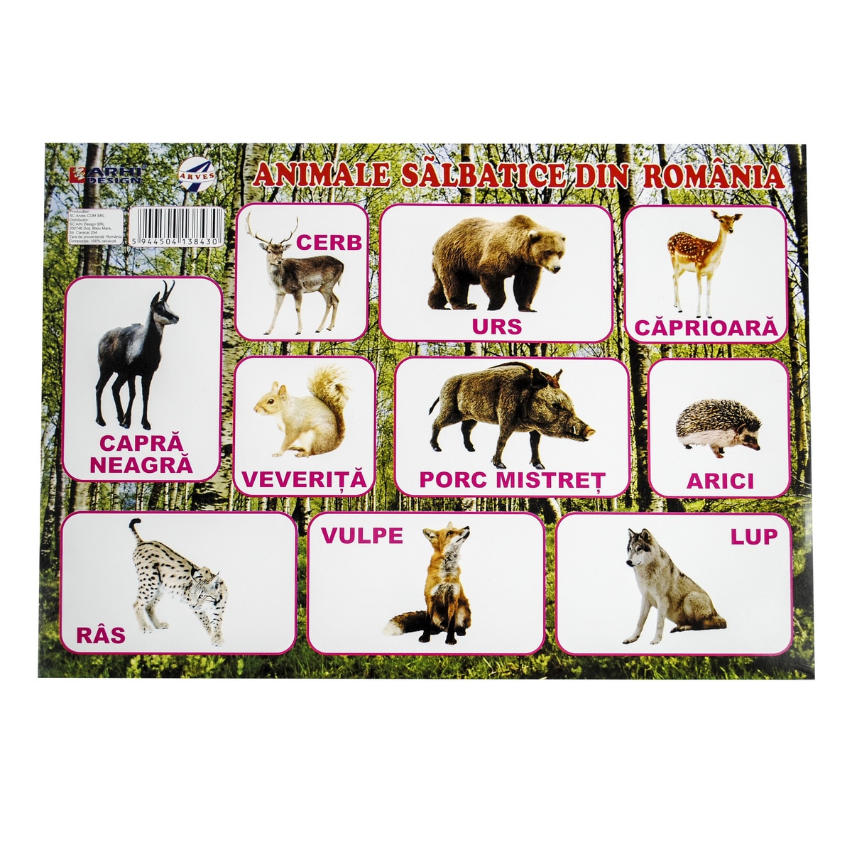 Plansa Animalele Salbatice din Romania, A4 - eMAG.ro