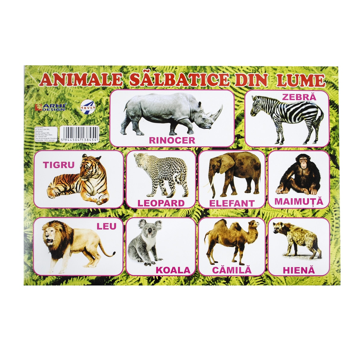 Plansa Animalele salbatice din lume A4 din carton cu lacuire UV - eMAG.ro