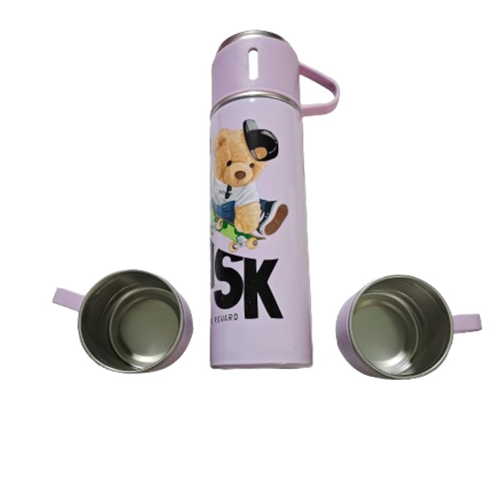 Set termos 500 ml cu 3 canite pentru copii, inox, mov - eMAG.ro