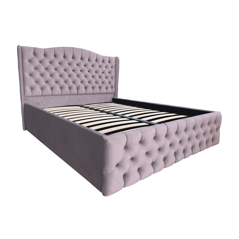 Pat tapitat Doha dublu, Roz, catifea, somiera rabatabila, spatiu ...