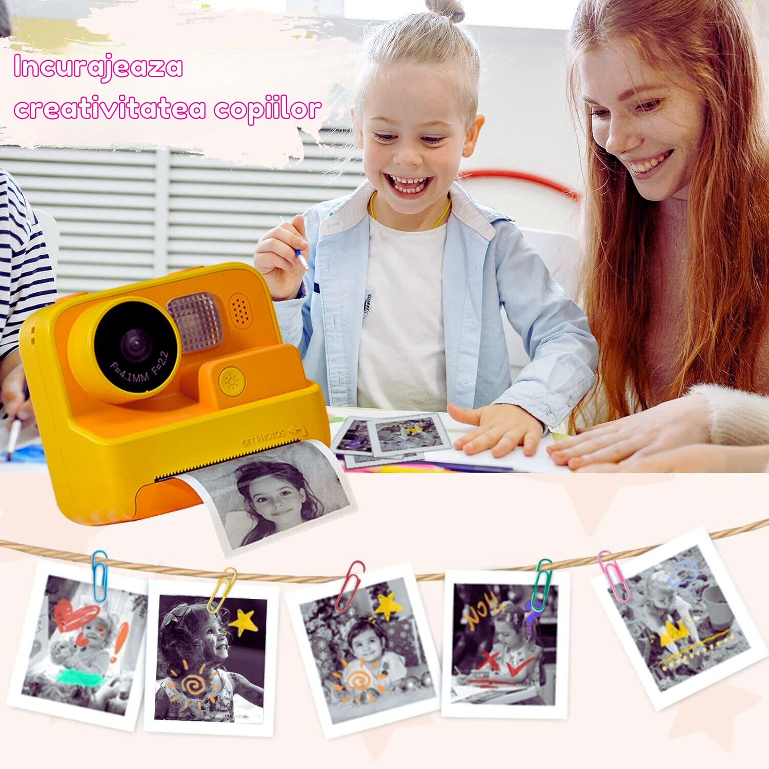 Aparat Foto/Video pentru Copii cu Imprimare Instant, Camera Selfie ...