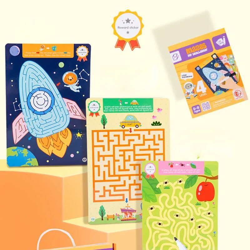 Joc Labirinturi cu 25 de Planse Reutilizabile, educative, Nivel 1, 3 ...