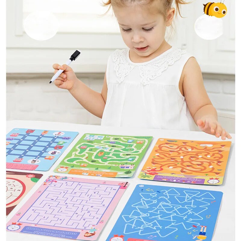 Joc Labirinturi cu 25 de Planse Reutilizabile, educative, Nivel 1, 3 ...