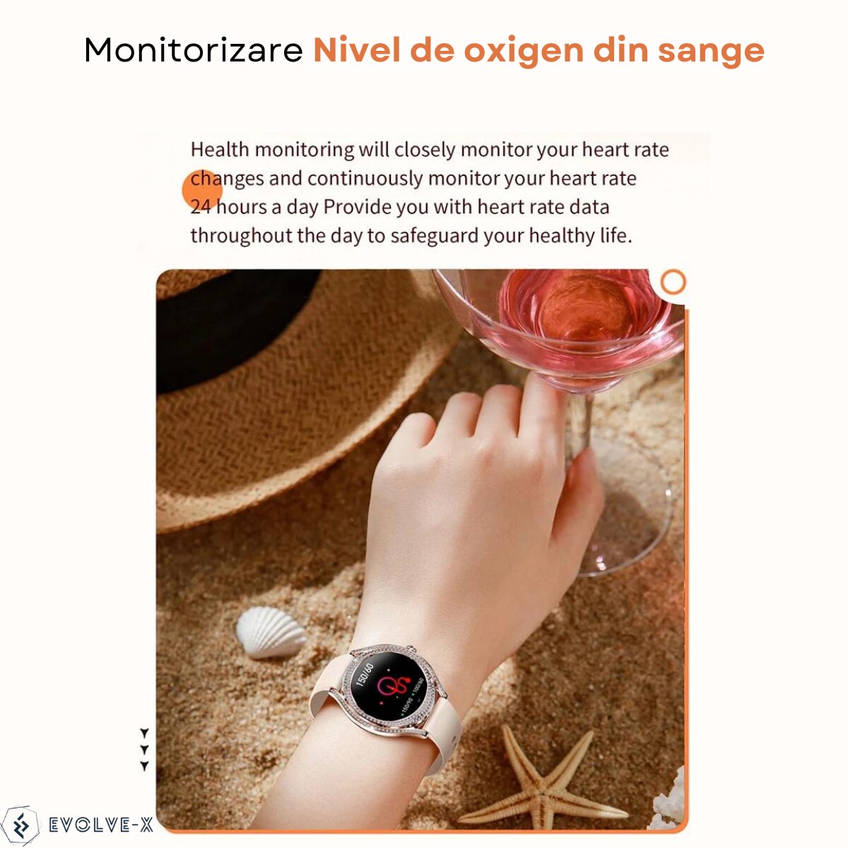 Ceas smartwatch dama Evolve-x® EvoFitt Slim, Apeluri si mesaje ...
