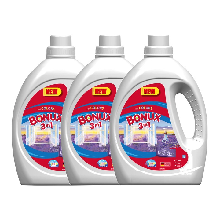 Set 3 x Detergent rufe automat Bonux 3in1 Caring Lavander, 60 spalari, 1.1 l - eMAG.ro